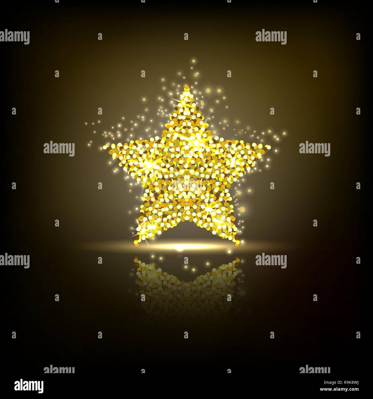 Stylized golden star with reflection. Design element with spangles and ...