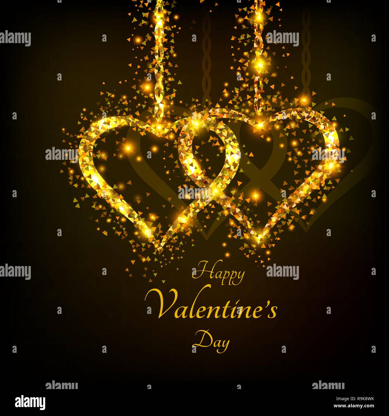 Happy Valentine's Day. Stylized hearts with gold gloss and sparkling ...