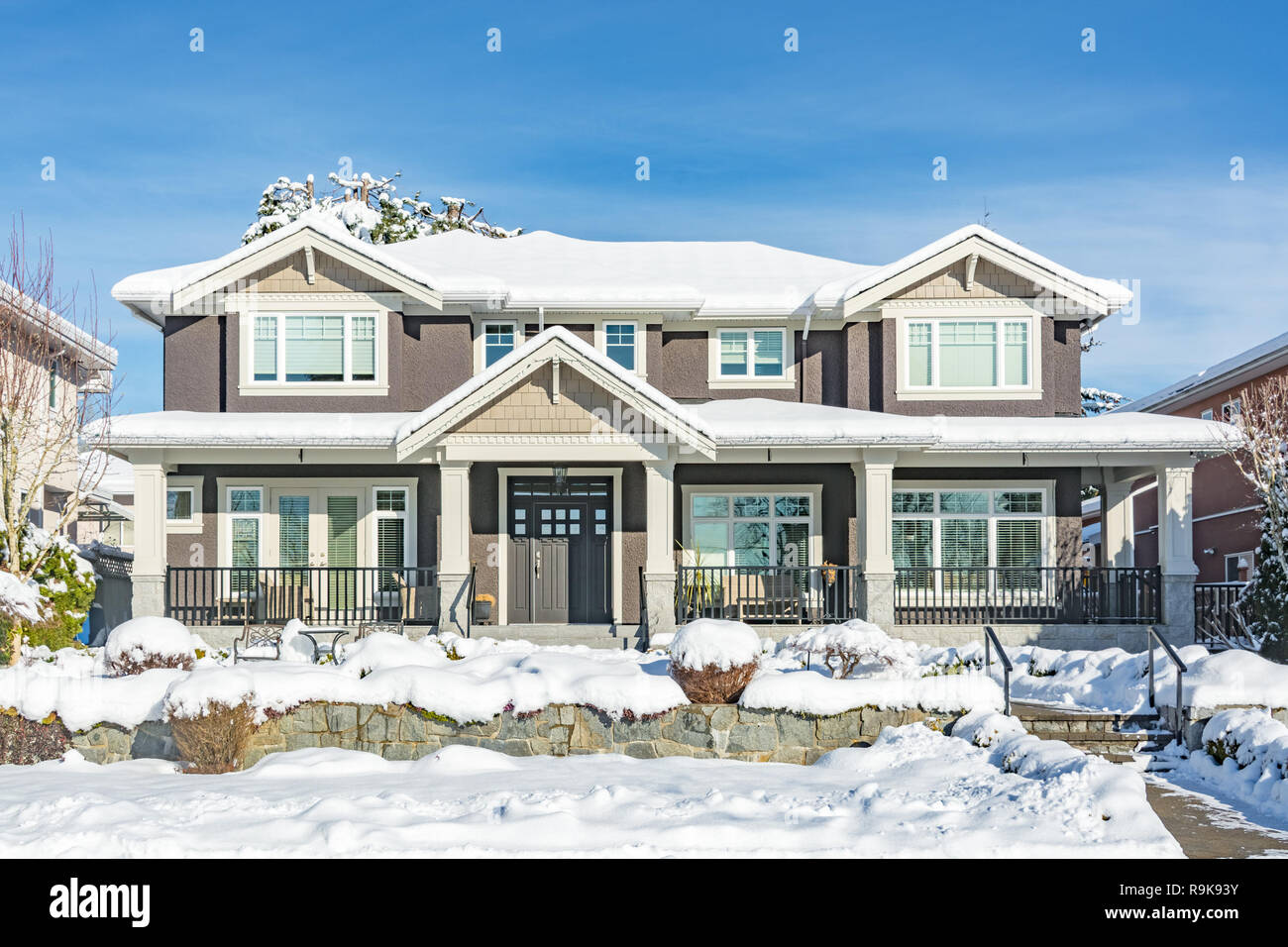 Big residential house in snow on winter season in Canada Stock Photo ...