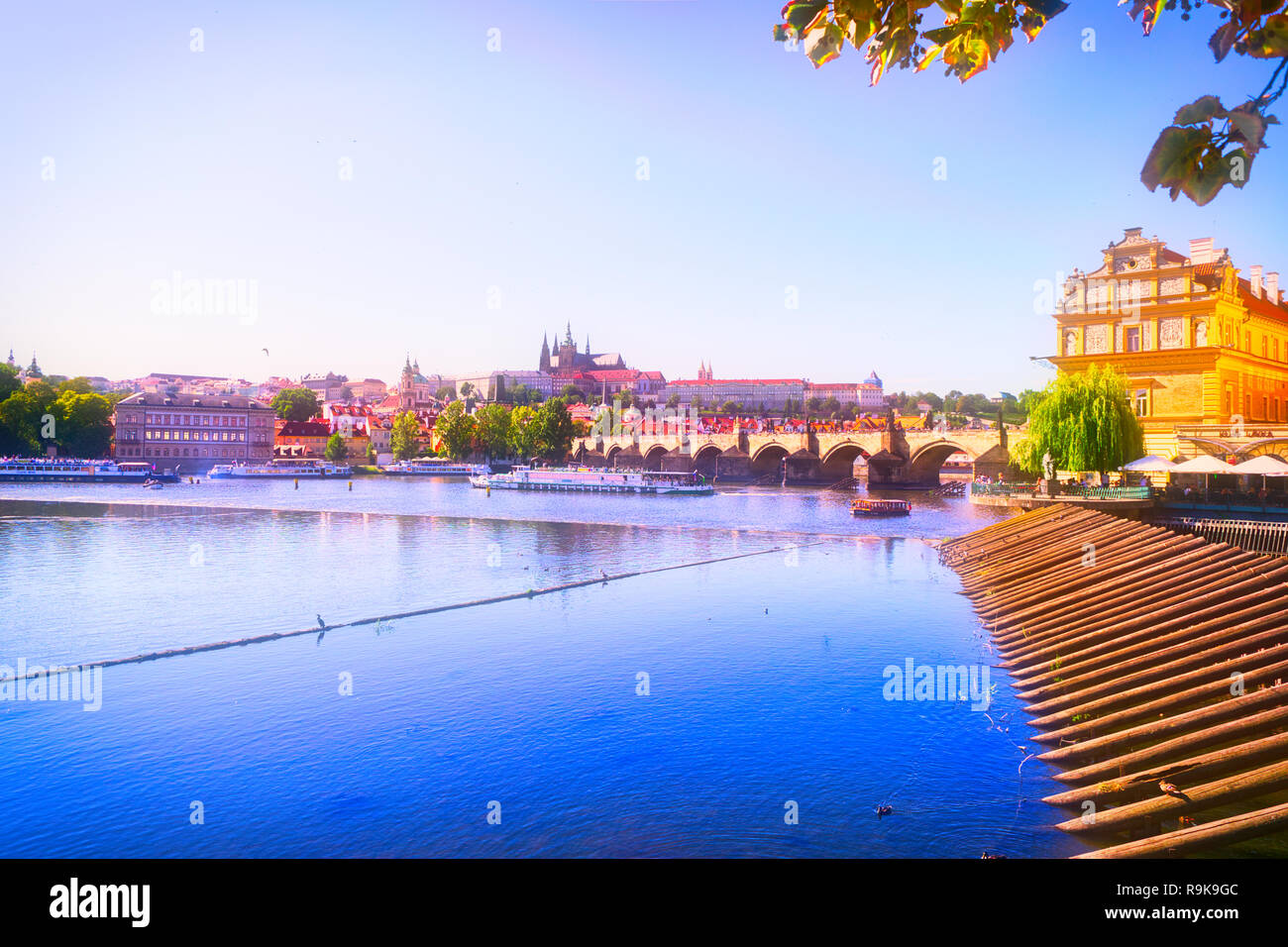 Prague sunrise summer water. Czech Republic colourful bright summer ...