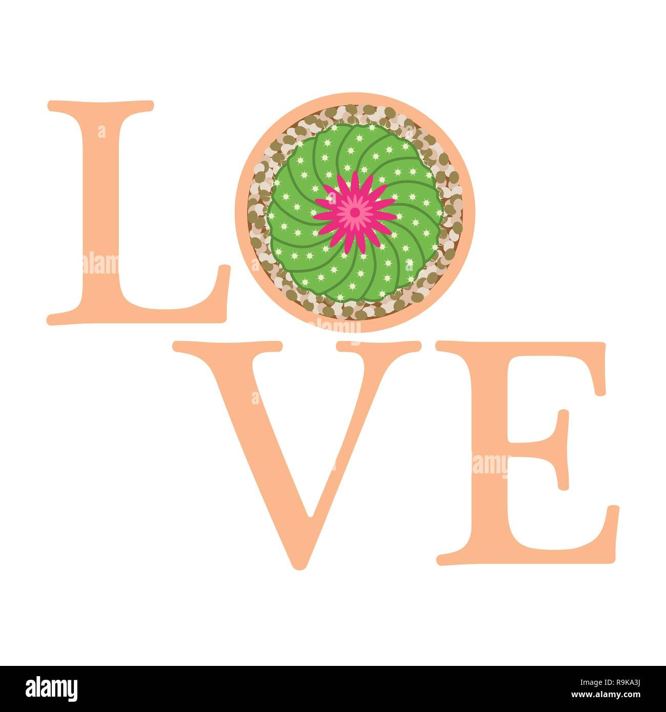 Vector illustration with blooming cactus and inscription love. Love ...