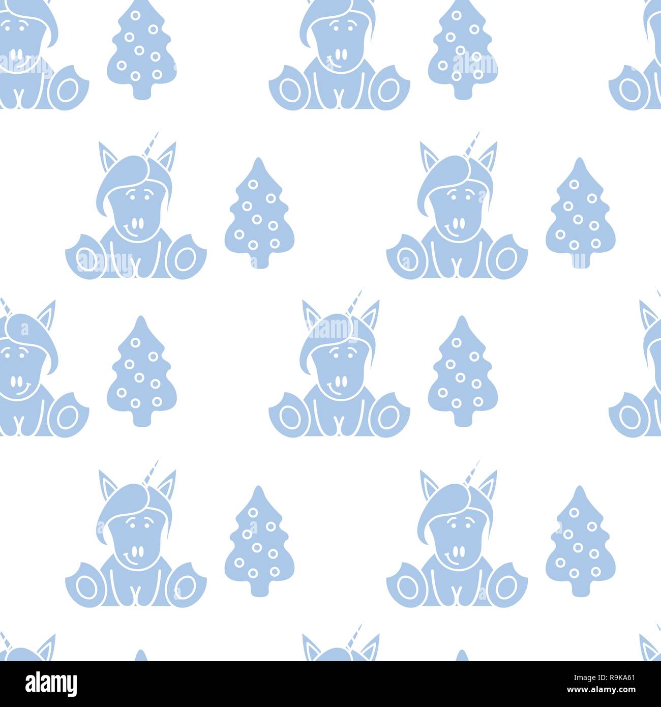 Seamless pattern with unicorns and Christmas tree. Christmas and New ...