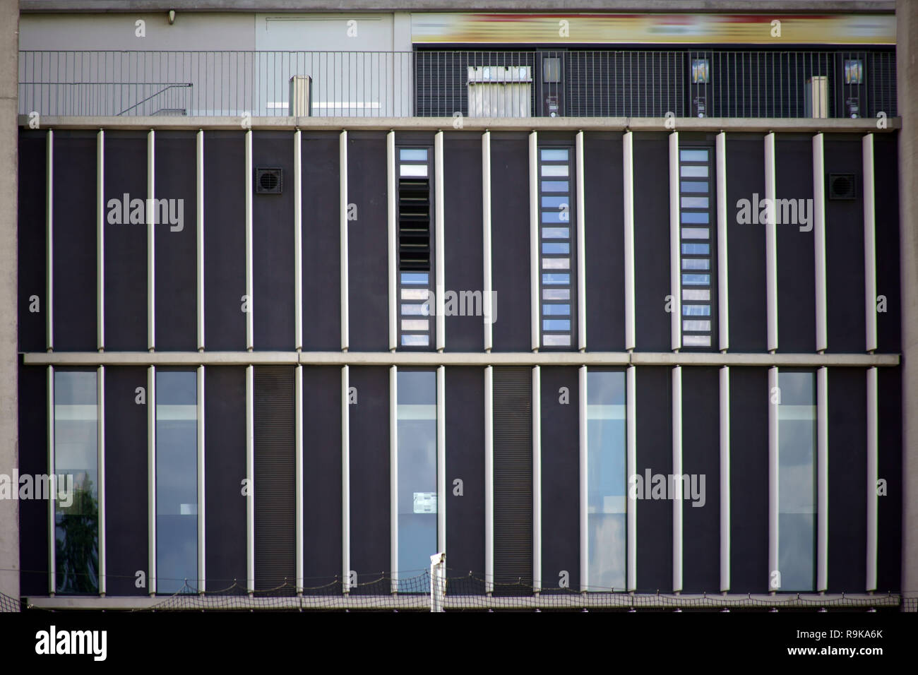 The exterior facade of a modern department store with sturdy steel ...