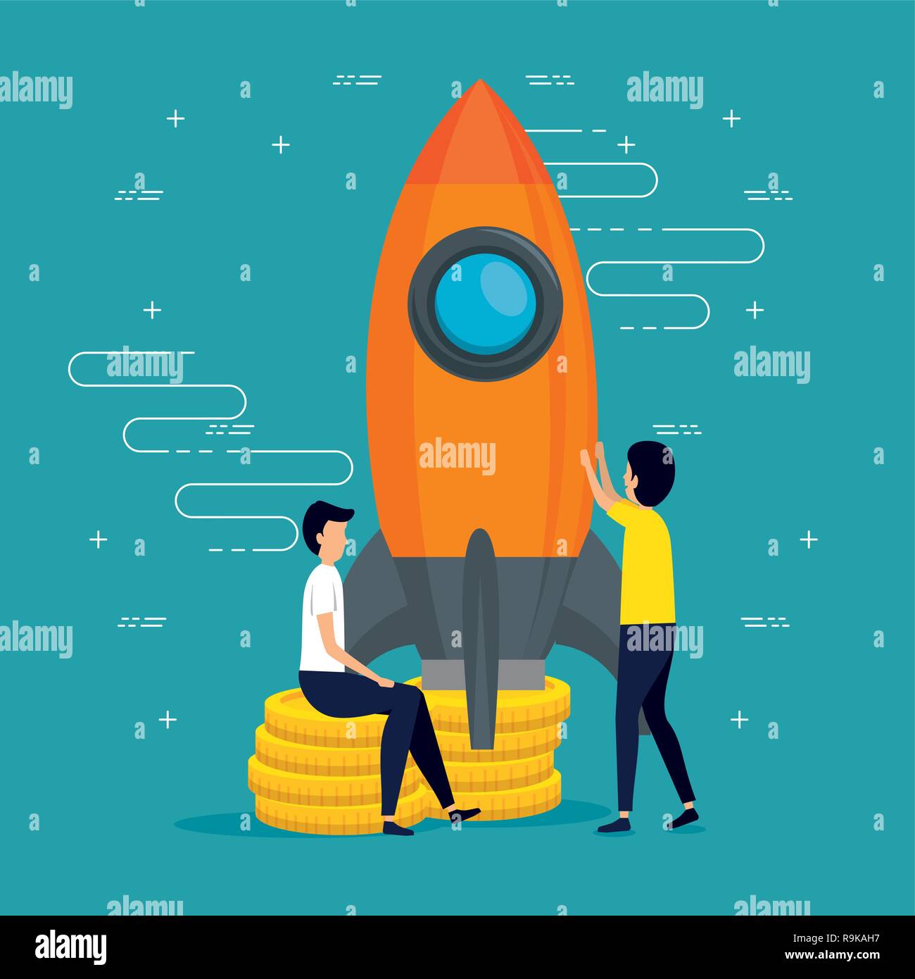 Men teamwork business rocket Stock Vector Images - Alamy