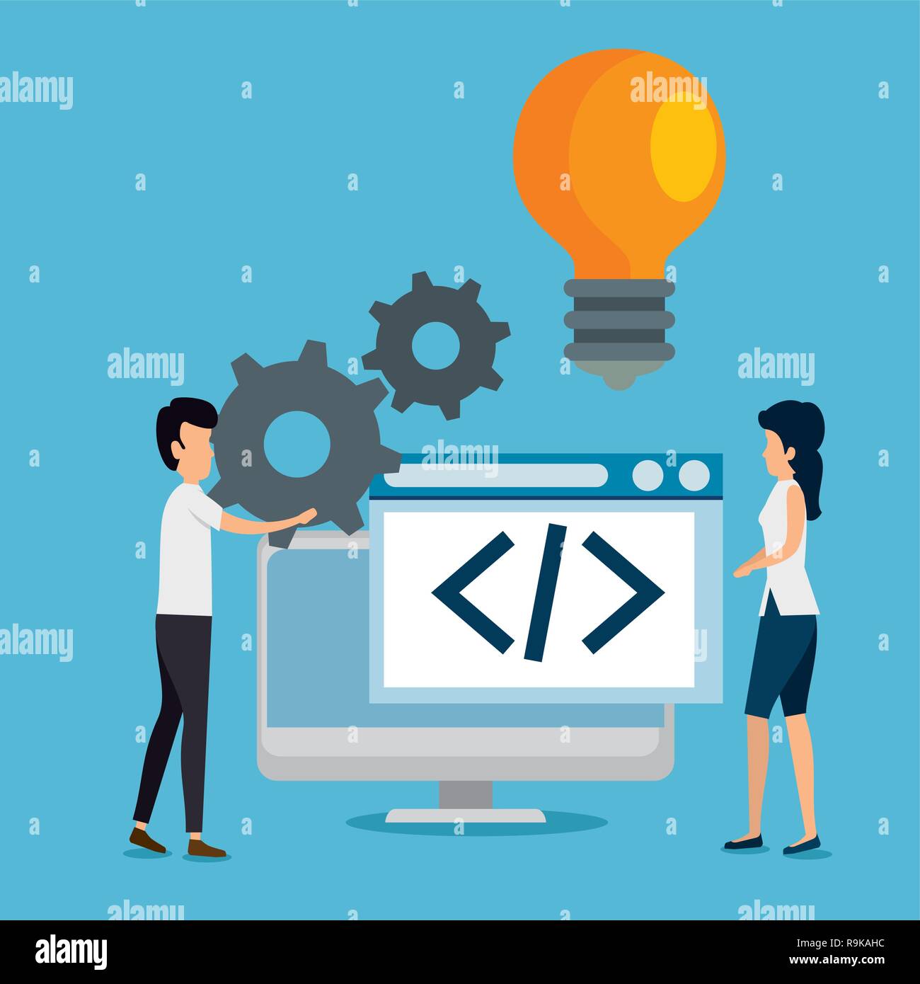 Business people connecting gears Stock Vector Images - Alamy