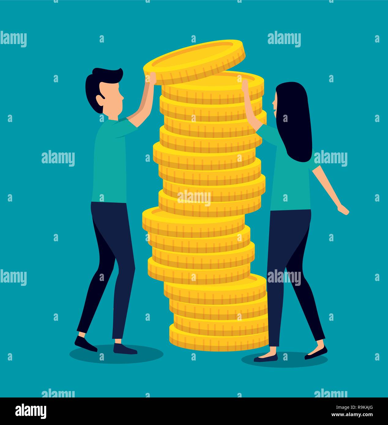 woman and man business teamwork with coins Stock Vector Image & Art - Alamy