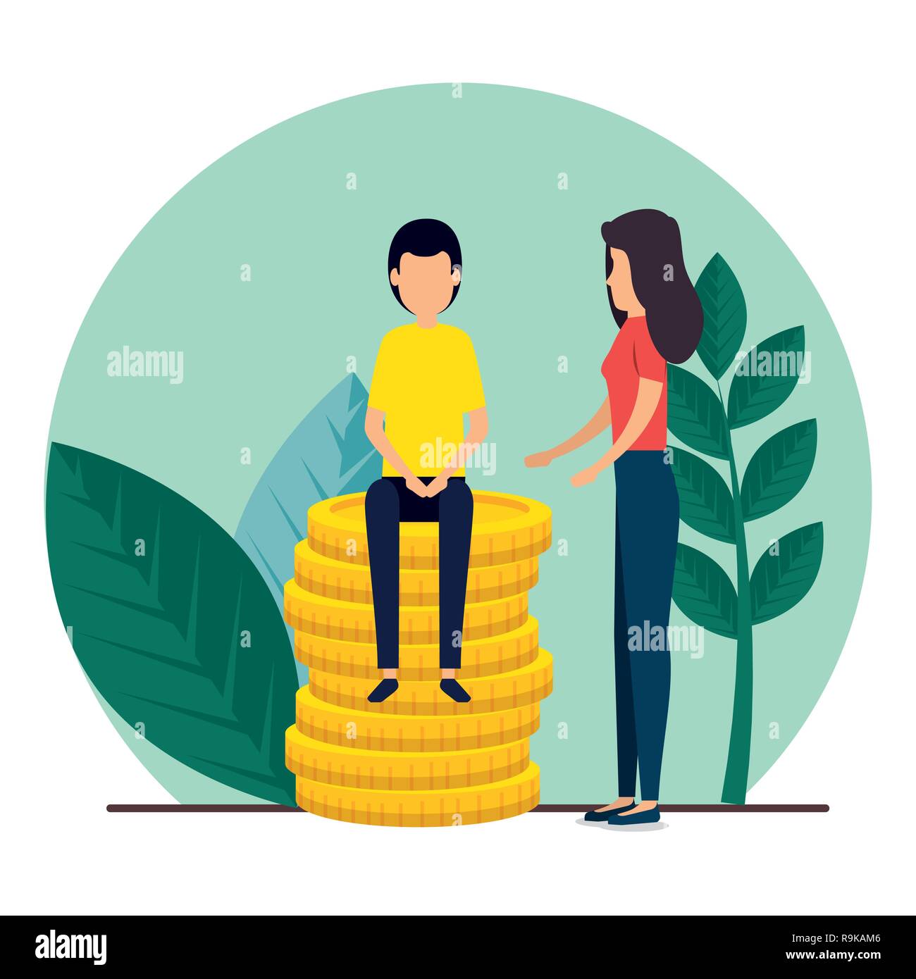 man and woman teamwork with plant and coins Stock Vector Image & Art ...