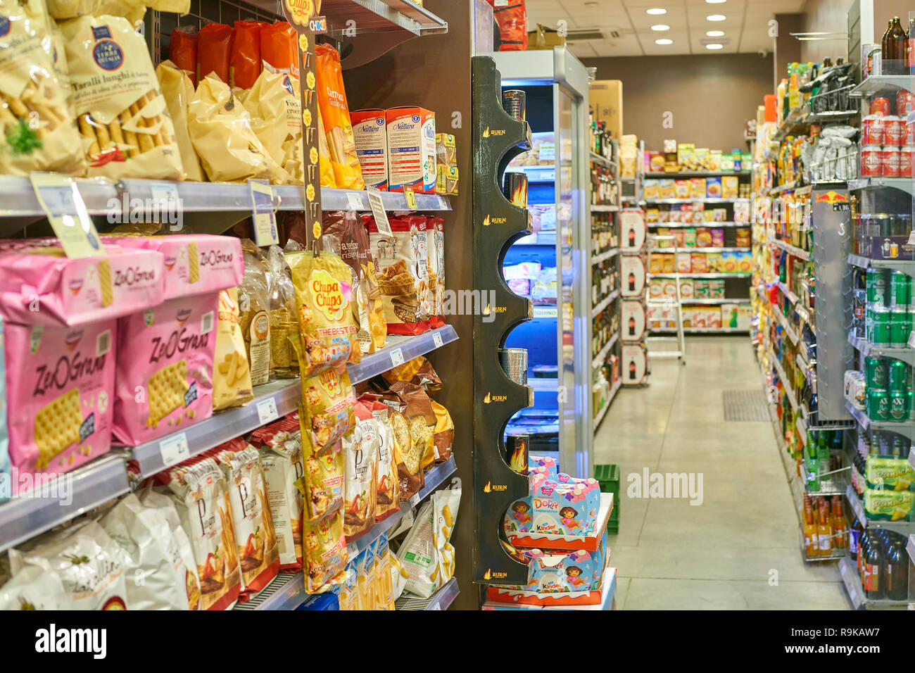 MILAN, ITALY - CIRCA NOVEMBER, 2017: interior shot of Carrefour Express ...