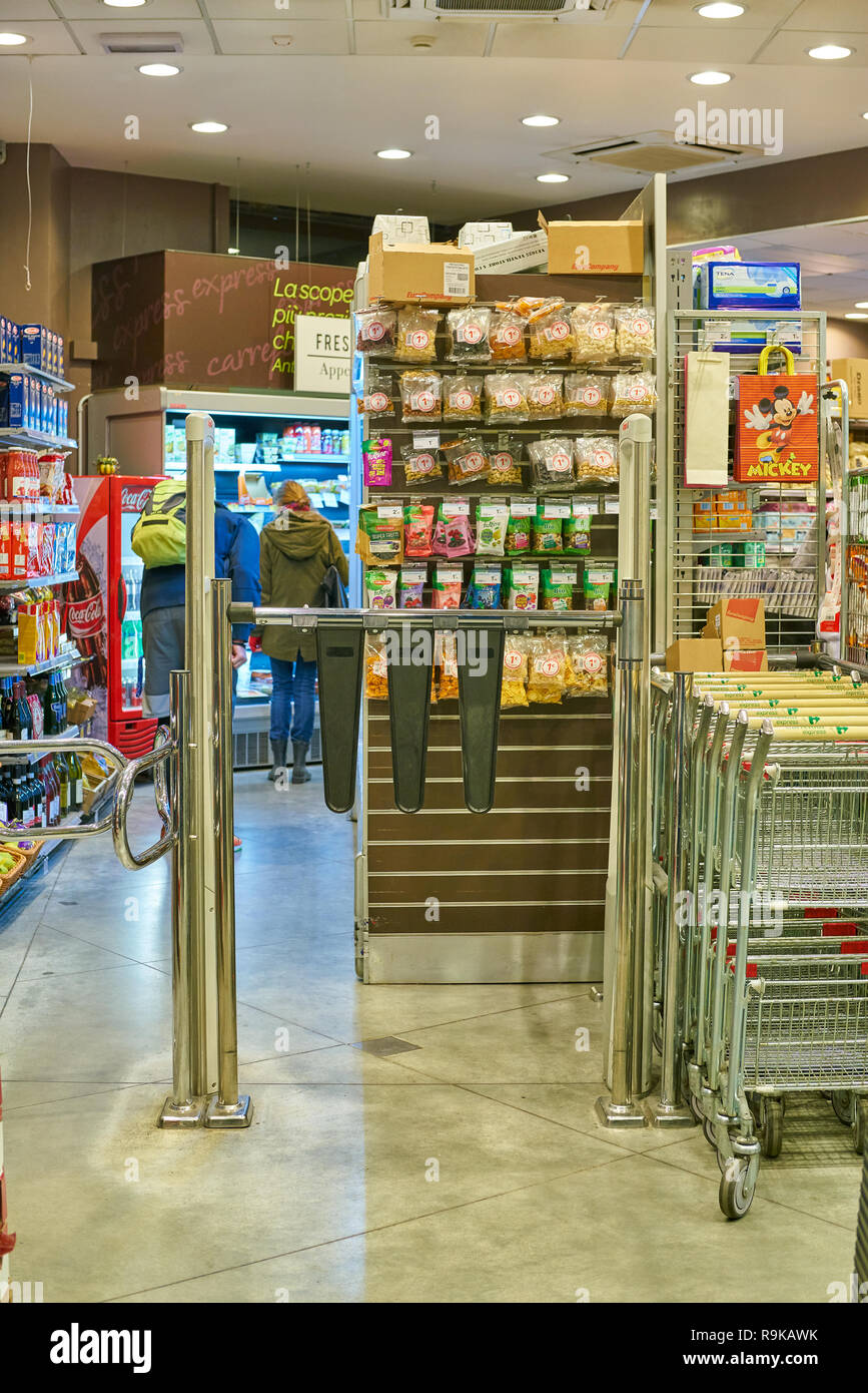 MILAN, ITALY - CIRCA NOVEMBER, 2017: interior shot of Carrefour Express ...