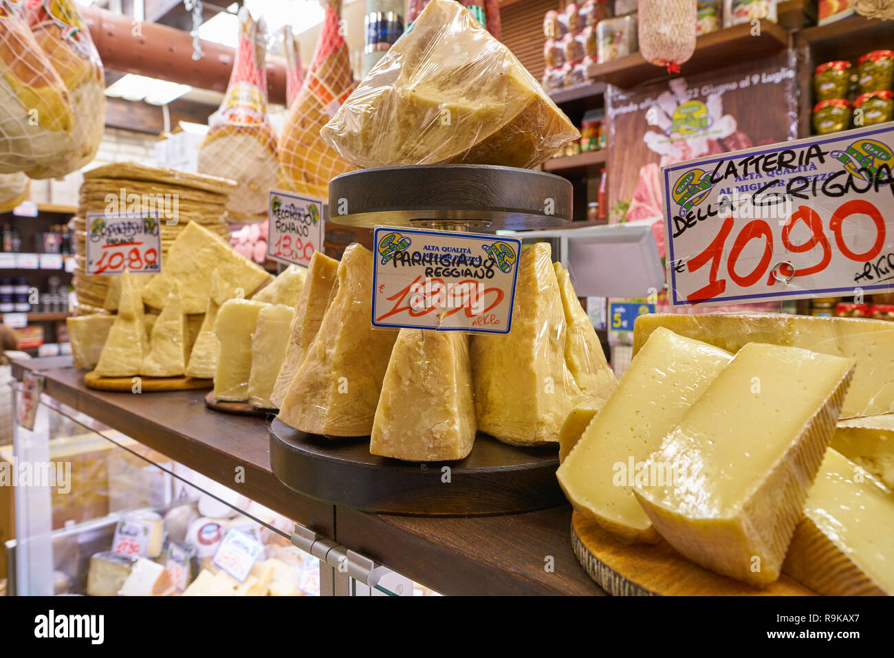 MILAN, ITALY - CIRCA NOVEMBER, 2017: assortment of cheese on display in ...