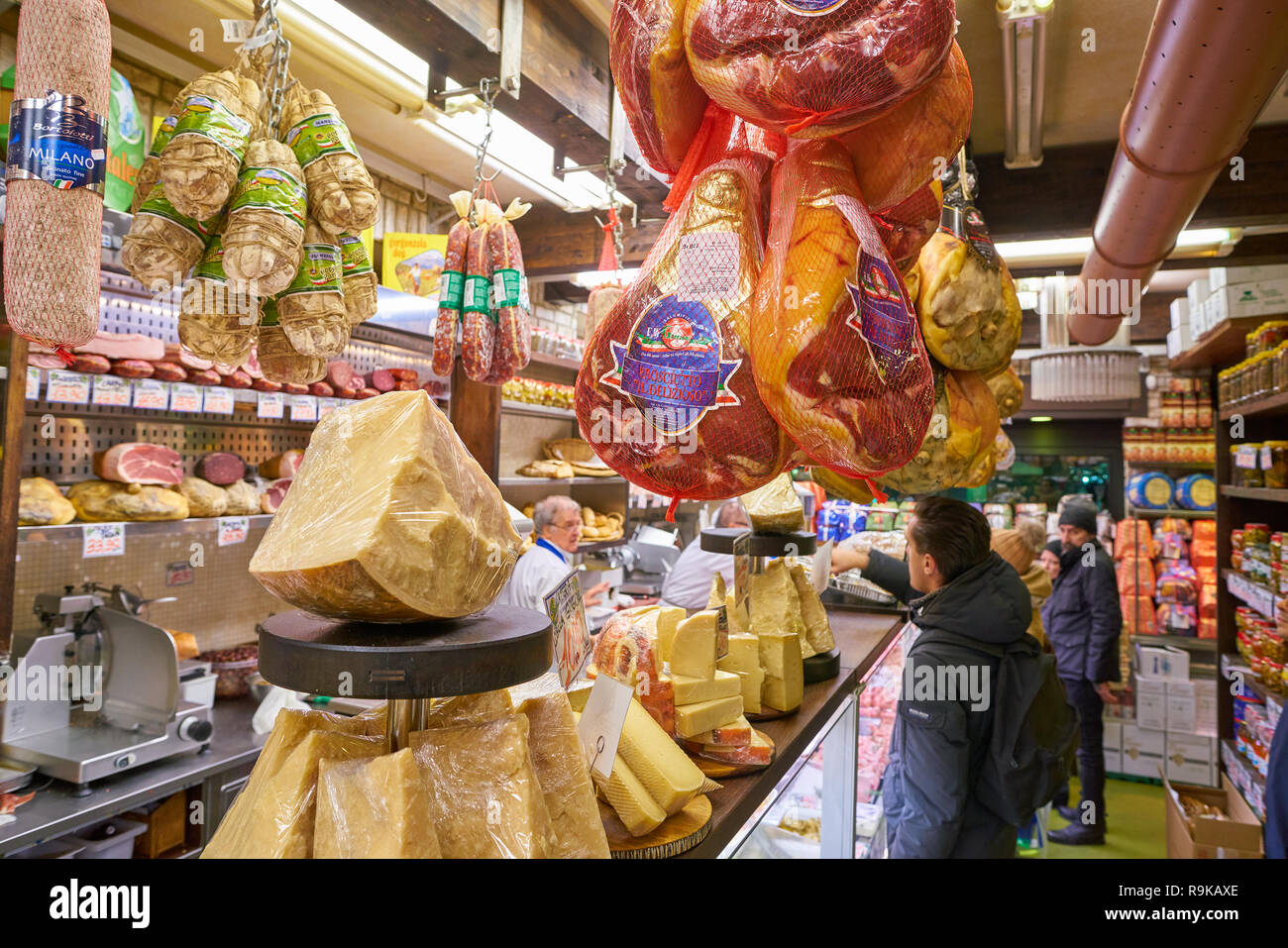 MILAN, ITALY - CIRCA NOVEMBER, 2017: assortment of cheese and meat ...