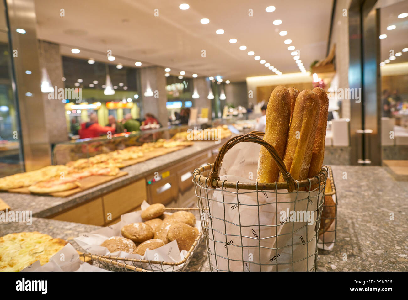 MILAN, ITALY - CIRCA NOVEMBER, 2017: bread on display at Farini in ...