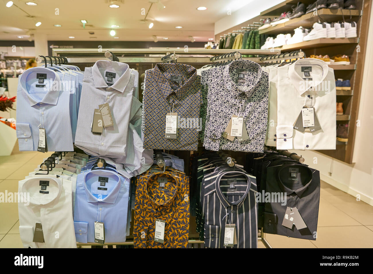 MILAN, ITALY - CIRCA NOVEMBER, 2017: clothing on display at retail ...