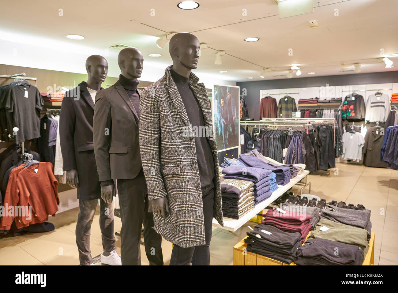 MILAN, ITALY - CIRCA NOVEMBER, 2017: clothing on display at retail ...