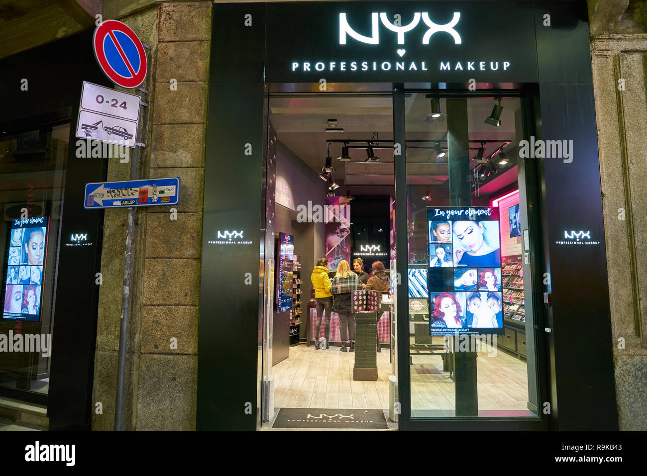 MILAN, ITALY - CIRCA NOVEMBER, 2017: entrance to NYX shop in Milan. NYX ...