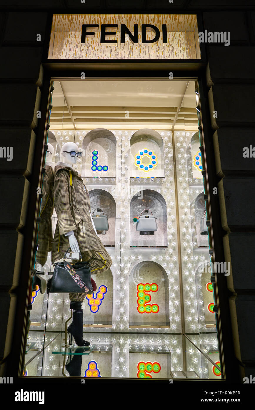 MILAN, ITALY - CIRCA NOVEMBER, 2017: a window display at Fendi store in ...
