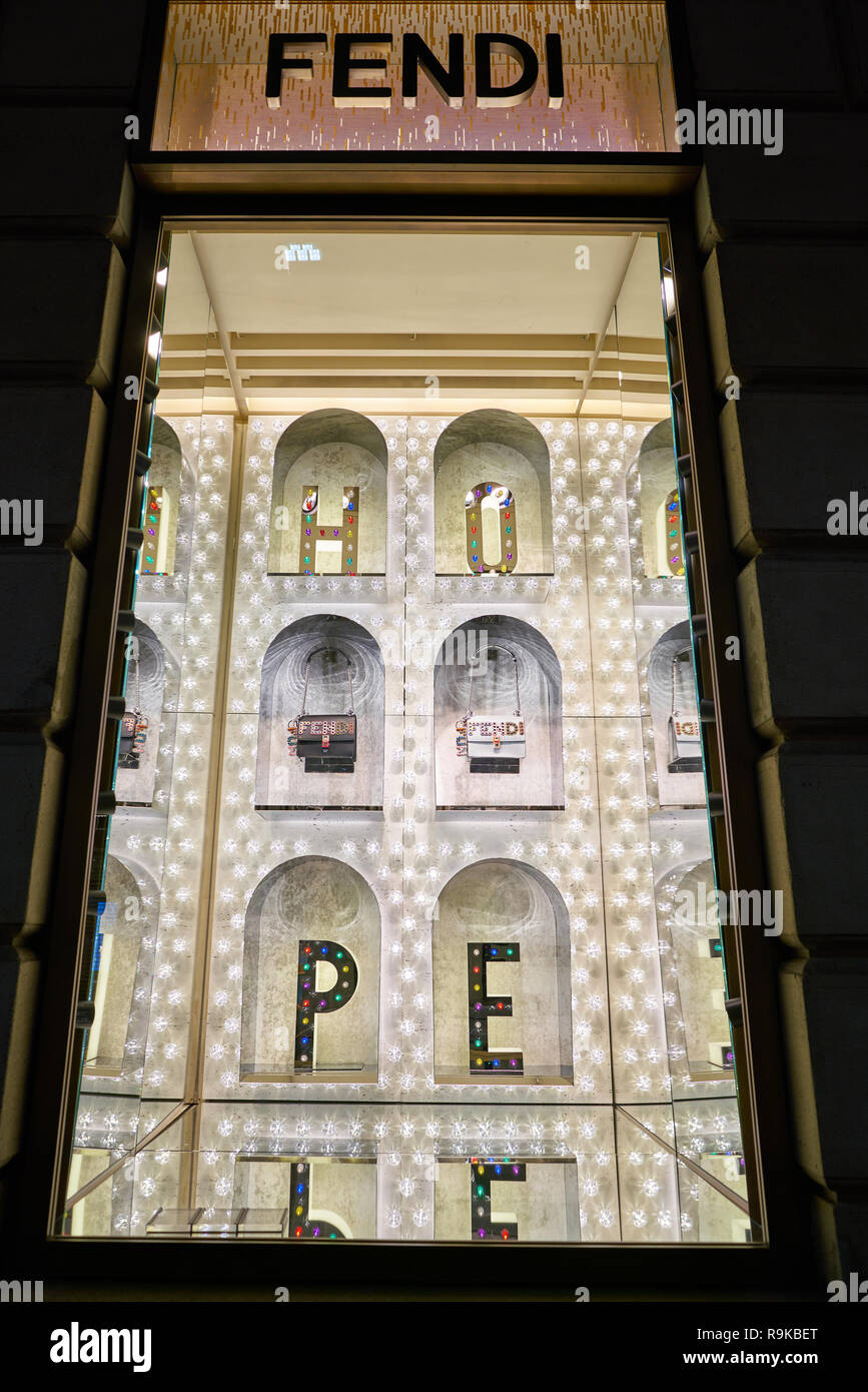 MILAN, ITALY - CIRCA NOVEMBER, 2017: a window display at Fendi store in ...