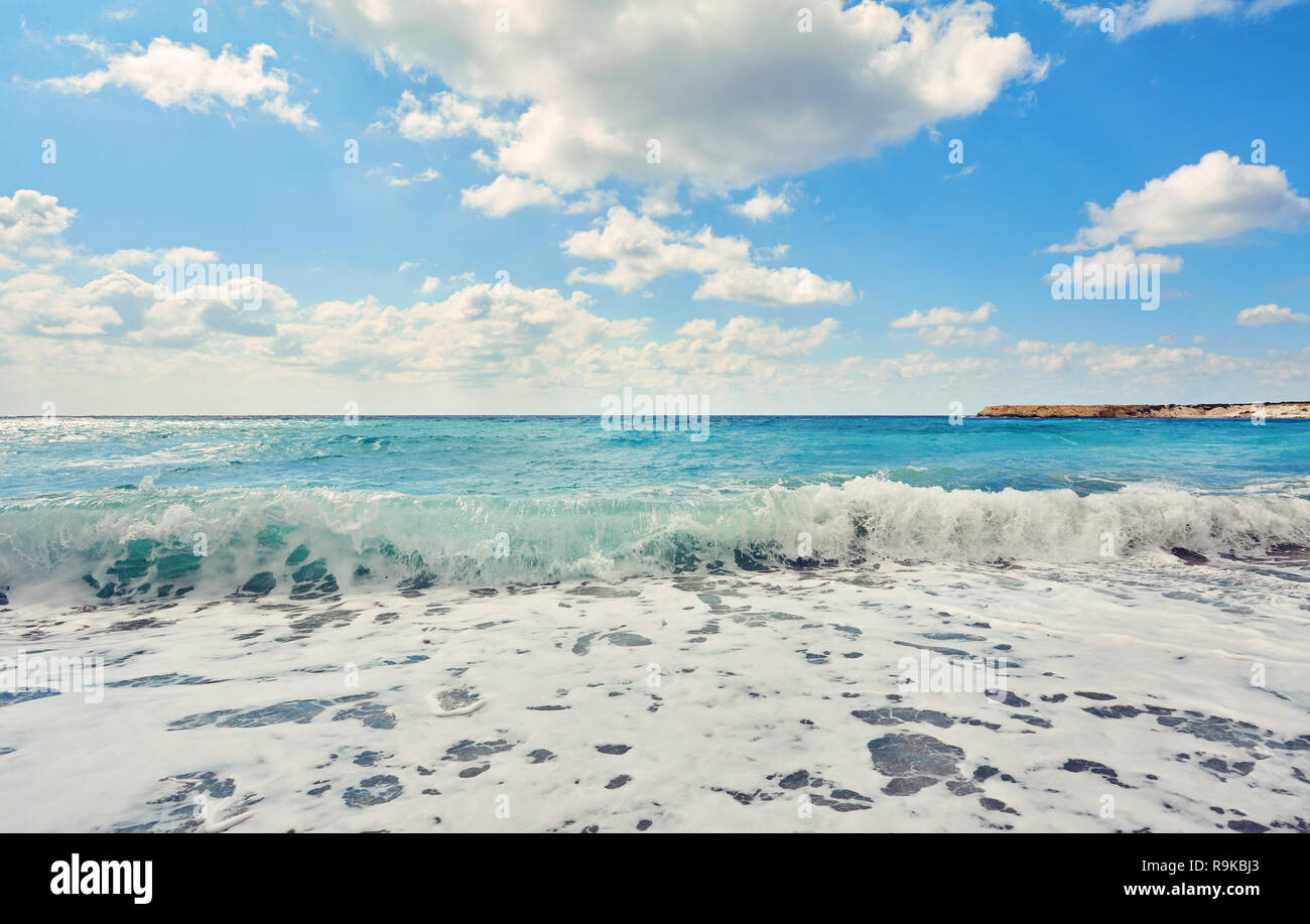 Storming sea and wide-spreading waves, Cyprus coastline Stock Photo - Alamy