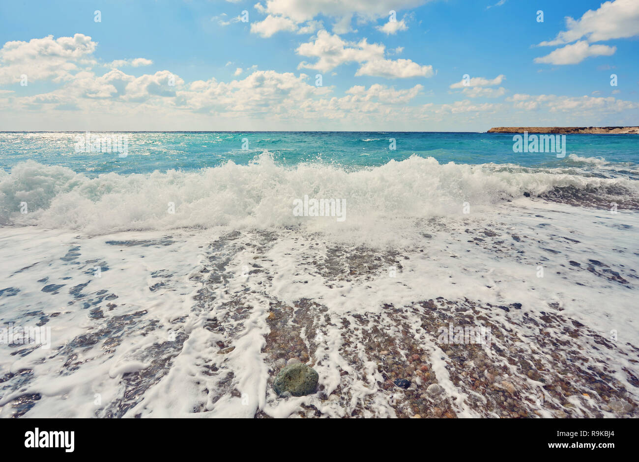Storming sea and wide-spreading waves, Cyprus coastline Stock Photo - Alamy