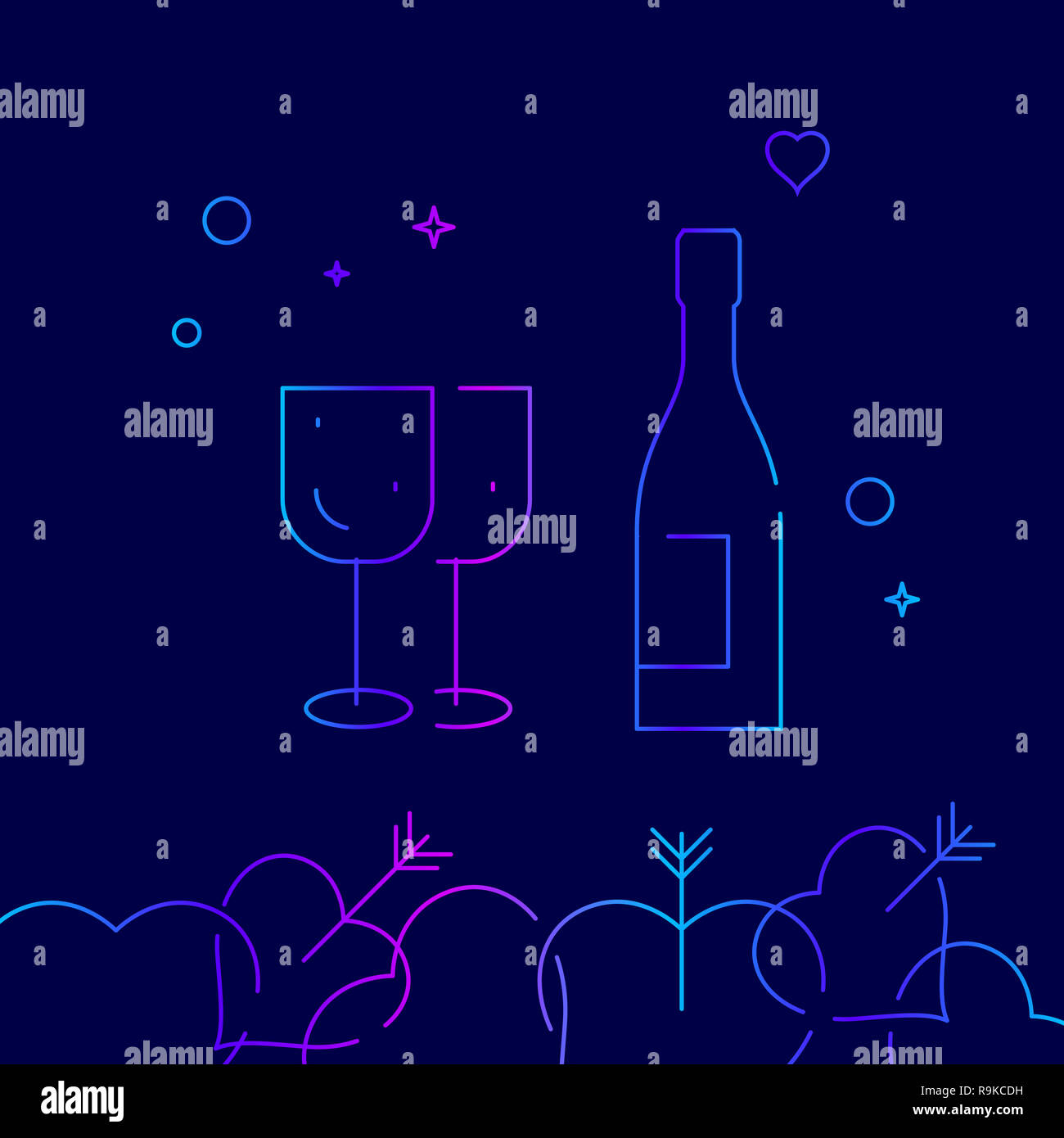Wine Bottle and Glasses Line Icon. Wedding Alcohol Gradient Symbol ...