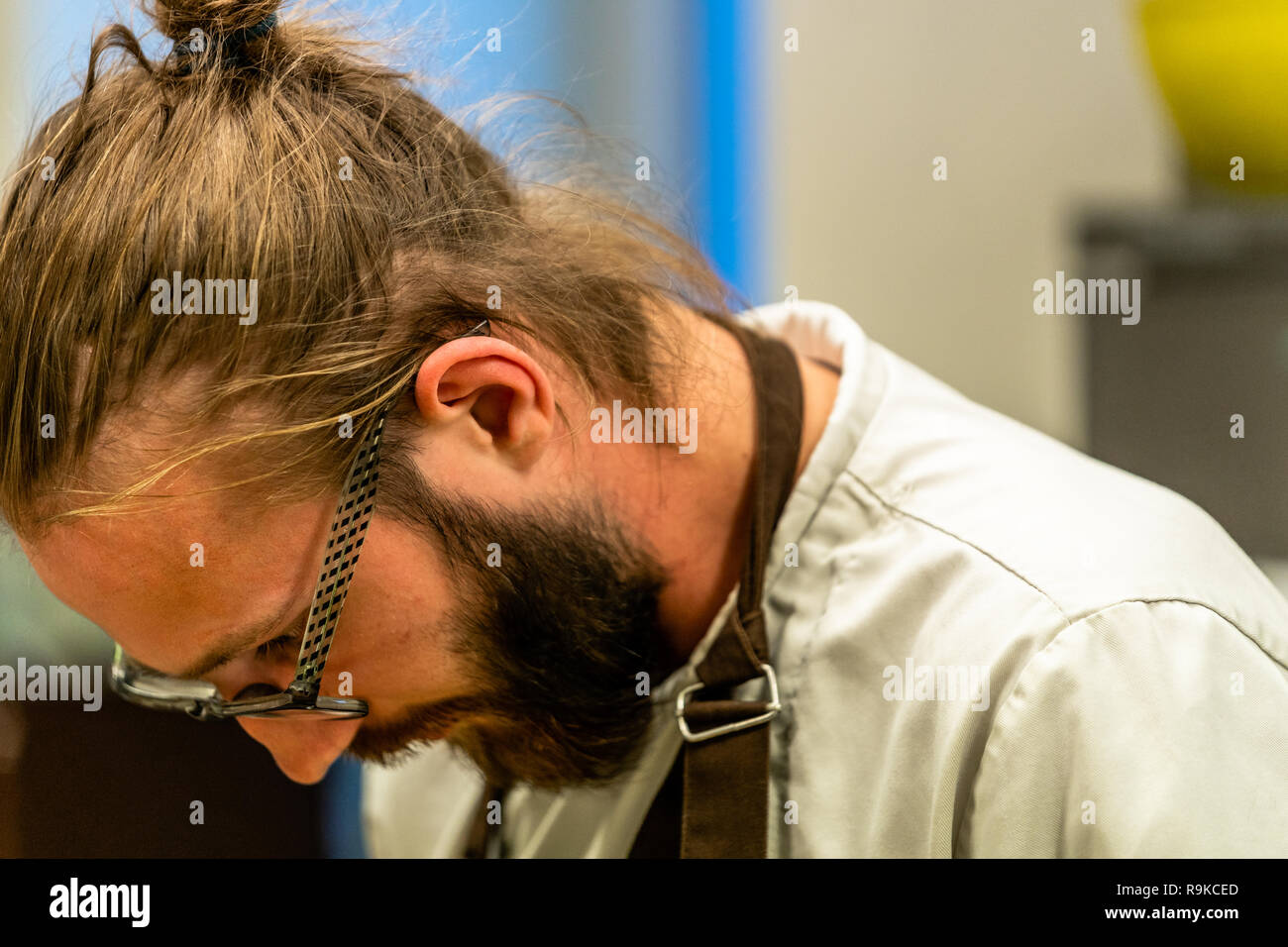 Young Male Chef Thinking About Wedding Dinner Preparation - White Shirt ...