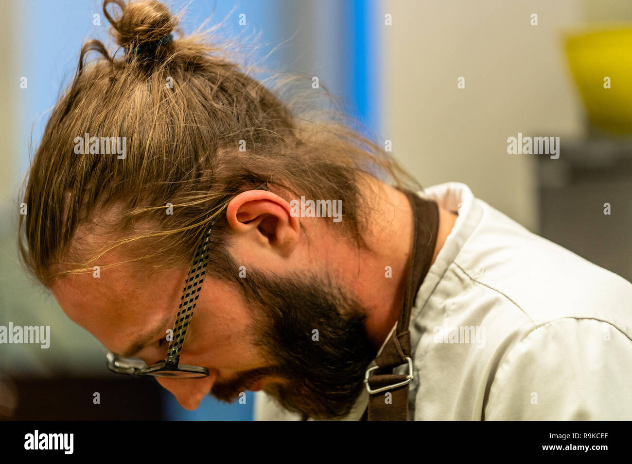 Young Male Chef Thinking About Wedding Dinner Preparation - White Shirt ...