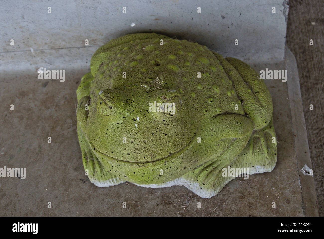 Green frog cement statue Stock Photo - Alamy