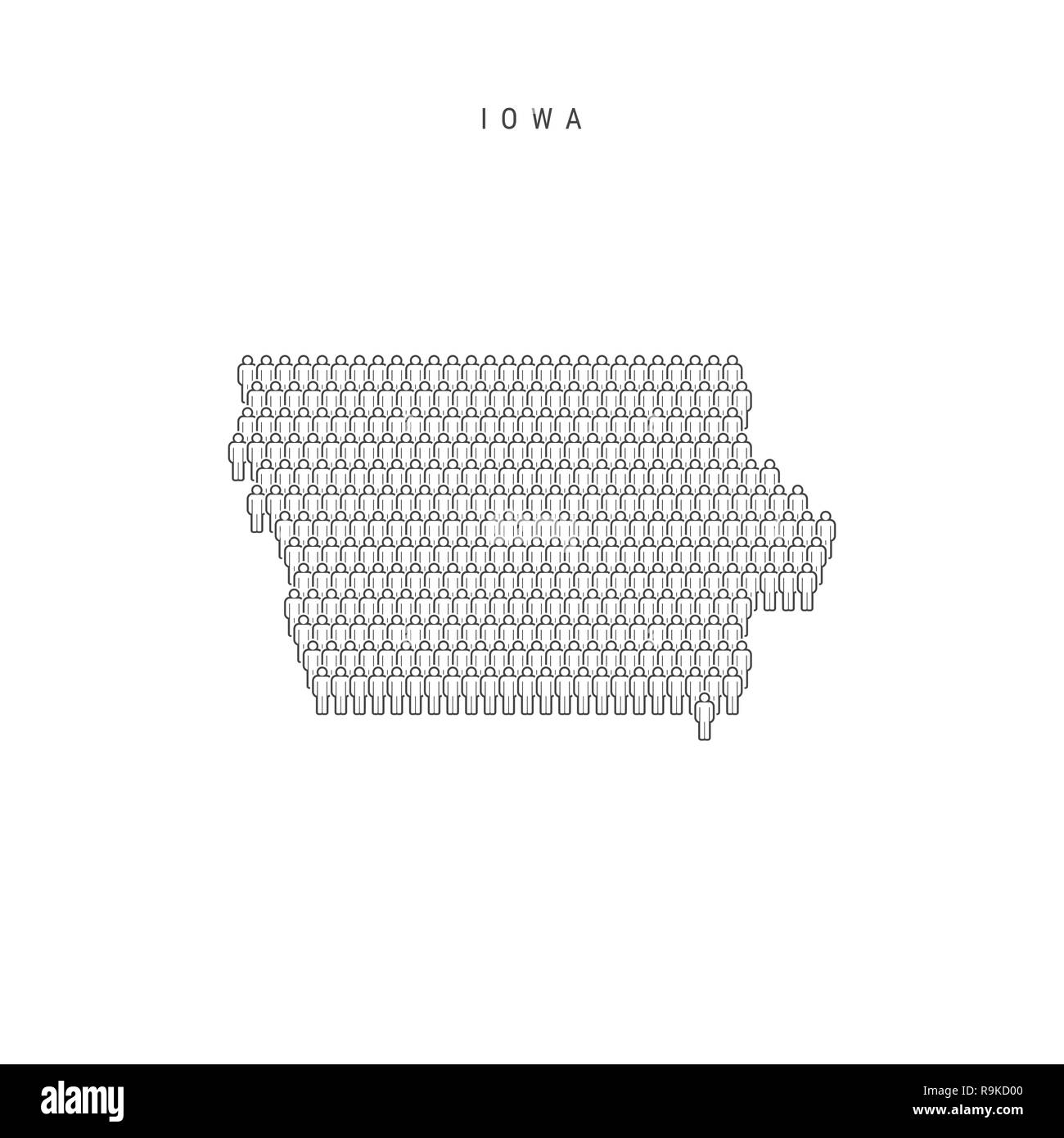 People Map of Iowa, US State. Stylized Silhouette, People Crowd in the ...