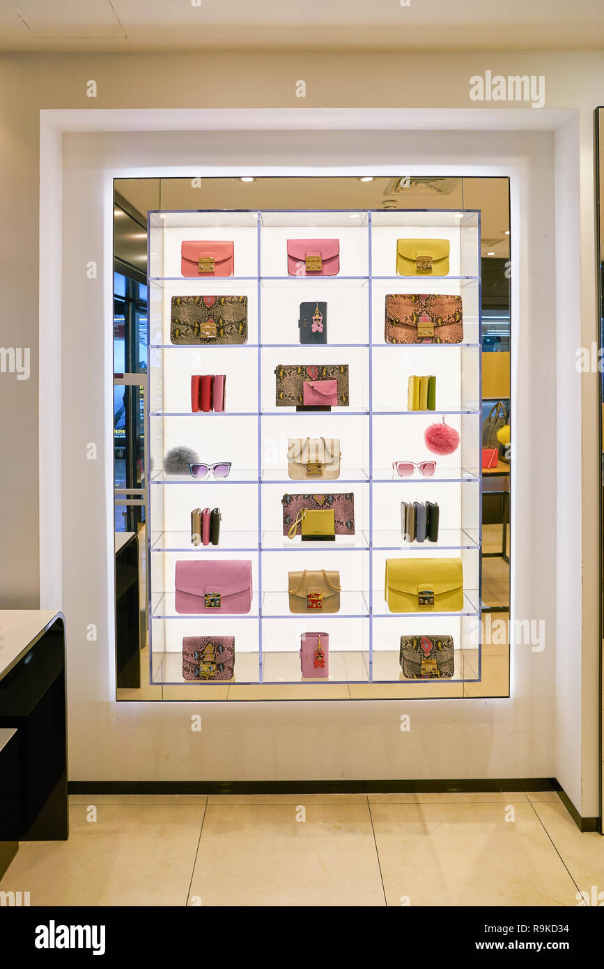 ROME, ITALY - CIRCA NOVEMBER, 2017: bags on display at Furla store in ...