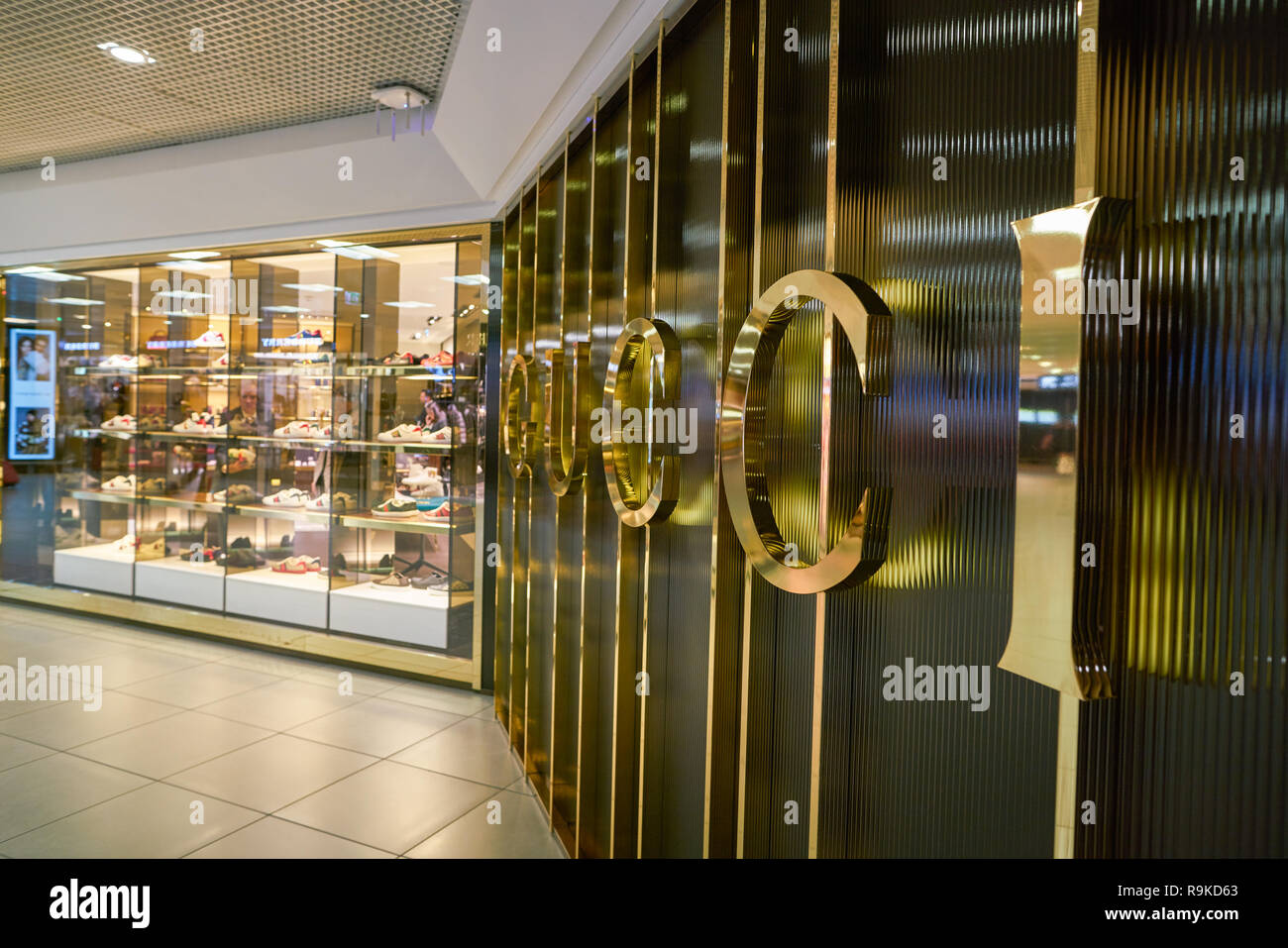 ROME, ITALY - CIRCA NOVEMBER, 2017: a Gucci store in Fiumicino ...
