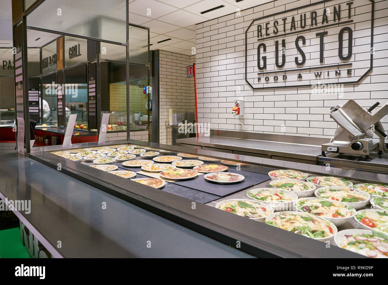 ROME, ITALY - CIRCA NOVEMBER, 2017: interior shot of Gusto Restaurant ...