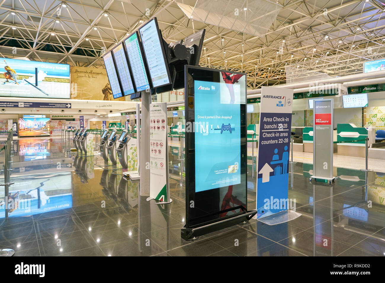 ROME, ITALY - CIRCA NOVEMBER, 2017: check-in area in Fiumicino ...