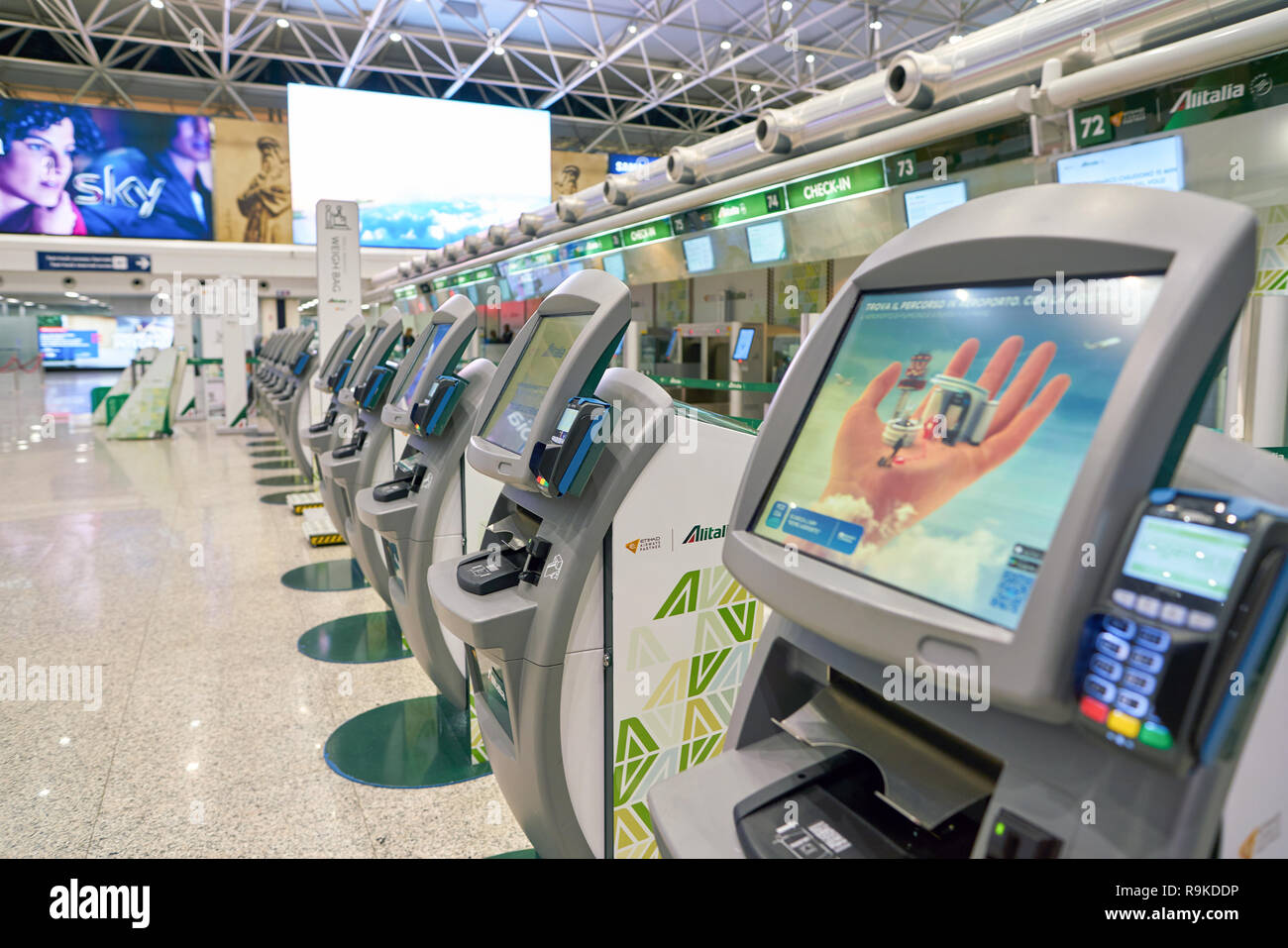 ROME, ITALY - CIRCA NOVEMBER, 2017: self check-in kiosks with ...