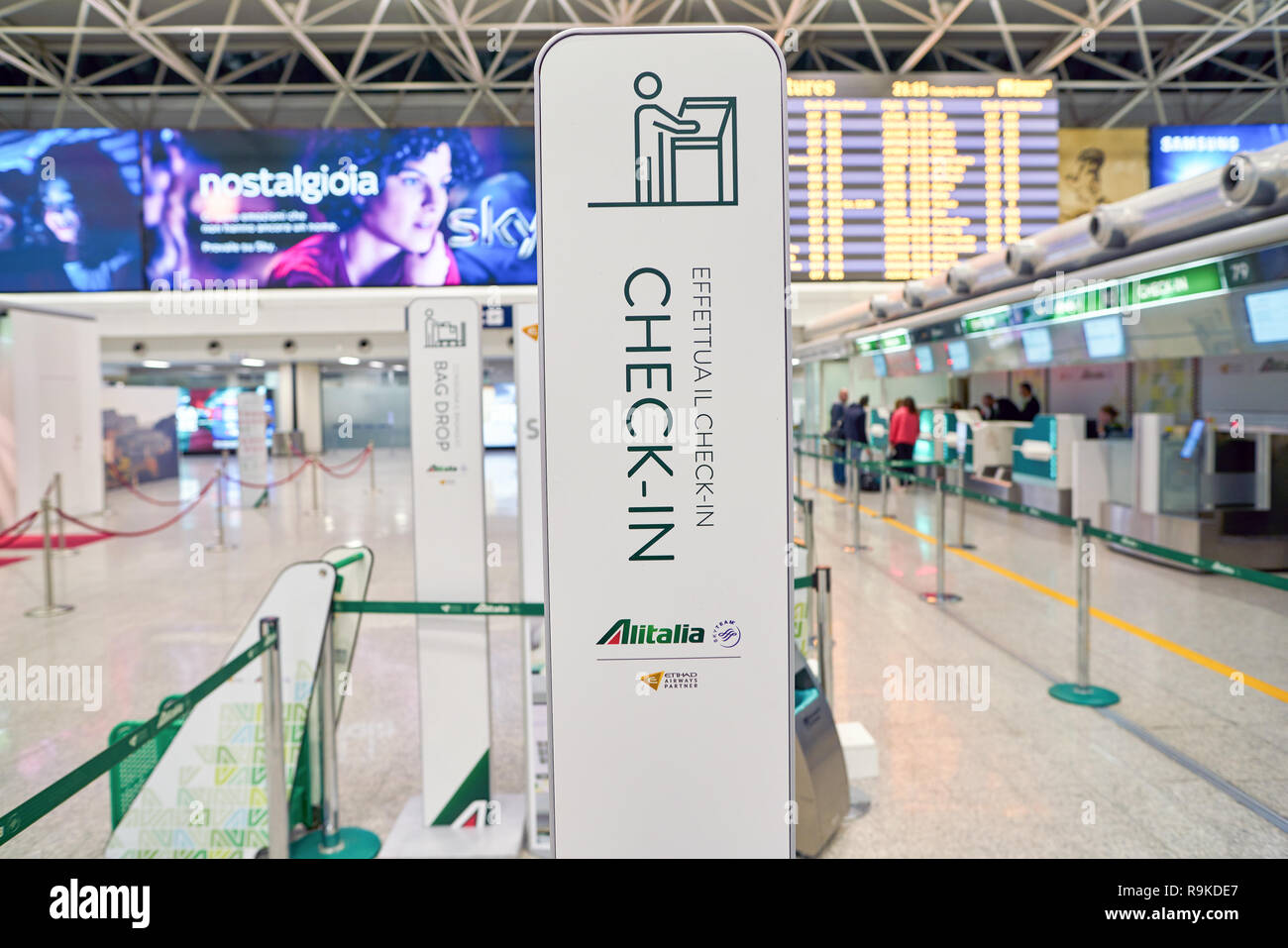 ROME, ITALY - CIRCA NOVEMBER, 2017: check-in area in Fiumicino ...