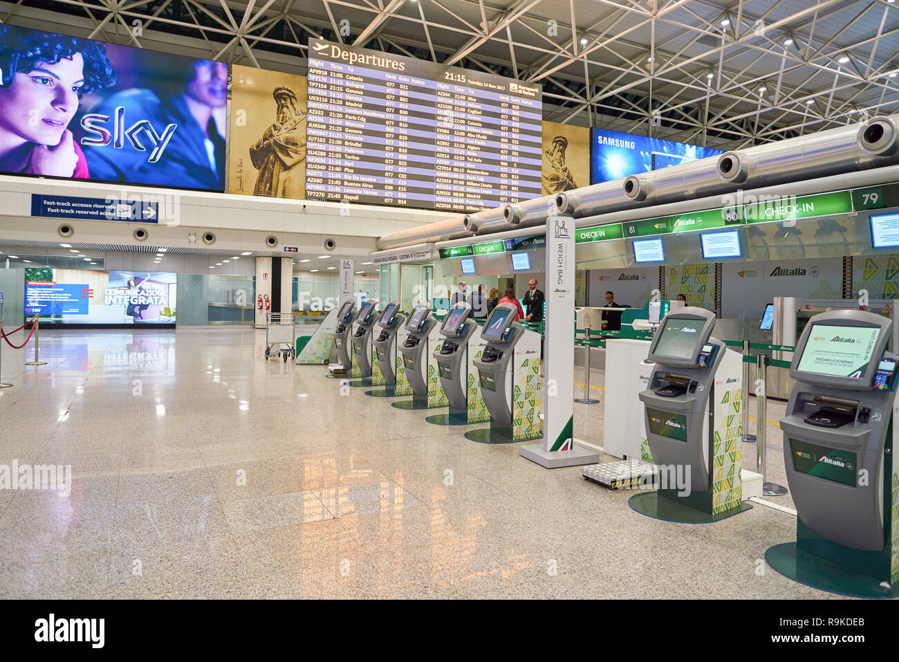 ROME, ITALY - CIRCA NOVEMBER, 2017: self check-in kiosks in Fiumicino ...