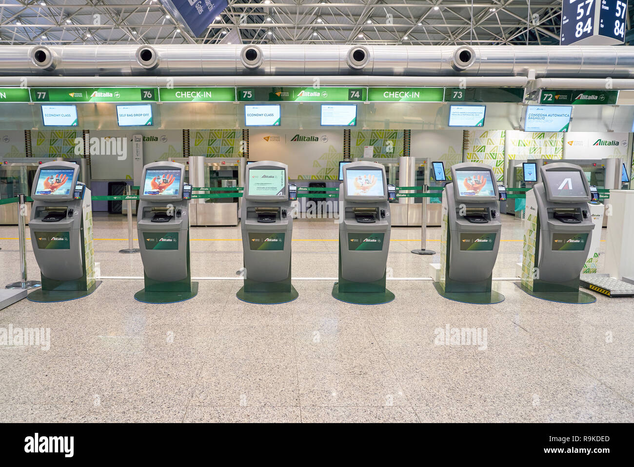 ROME, ITALY - CIRCA NOVEMBER, 2017: self check-in kiosks in Fiumicino ...