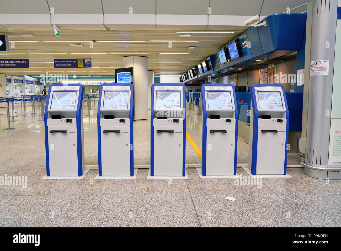 ROME, ITALY - CIRCA NOVEMBER, 2017: self check-in kiosks in Fiumicino ...