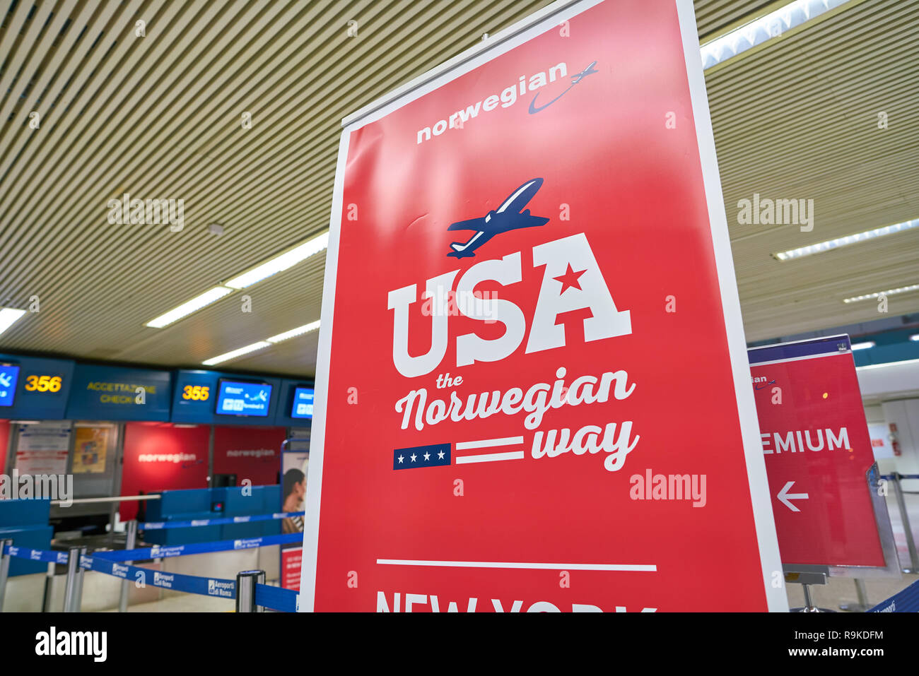 ROME, ITALY - CIRCA NOVEMBER, 2017: check-in banner in Fiumicino ...