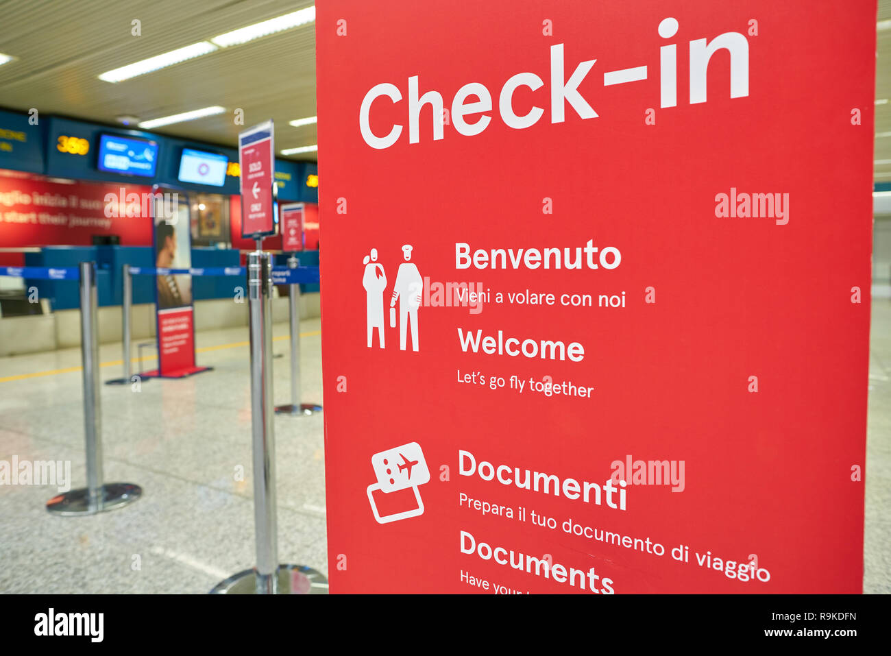 ROME, ITALY - CIRCA NOVEMBER, 2017: check-in banner in Fiumicino ...