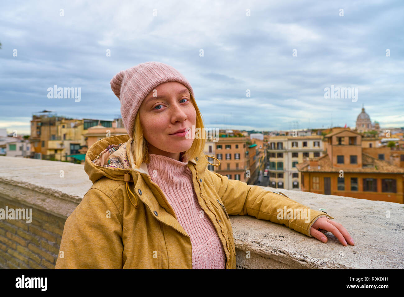 ROME, ITALY - CIRCA NOVEMBER, 2017: outdoor portrait of young woman in ...