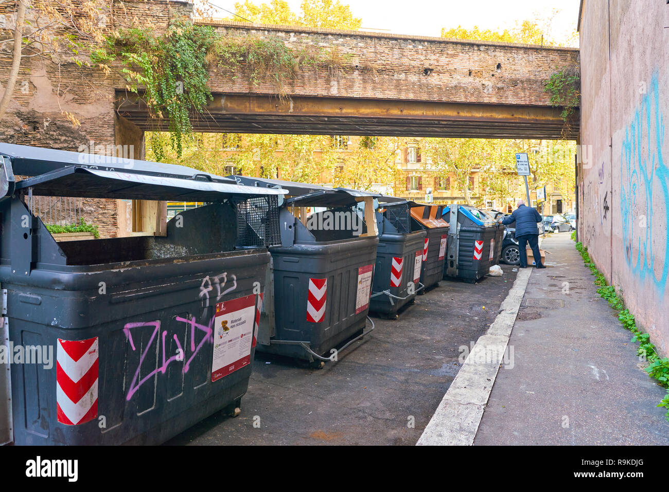 ROME, ITALY - CIRCA NOVEMBER, 2017: trash containers in Rome. Rome is ...
