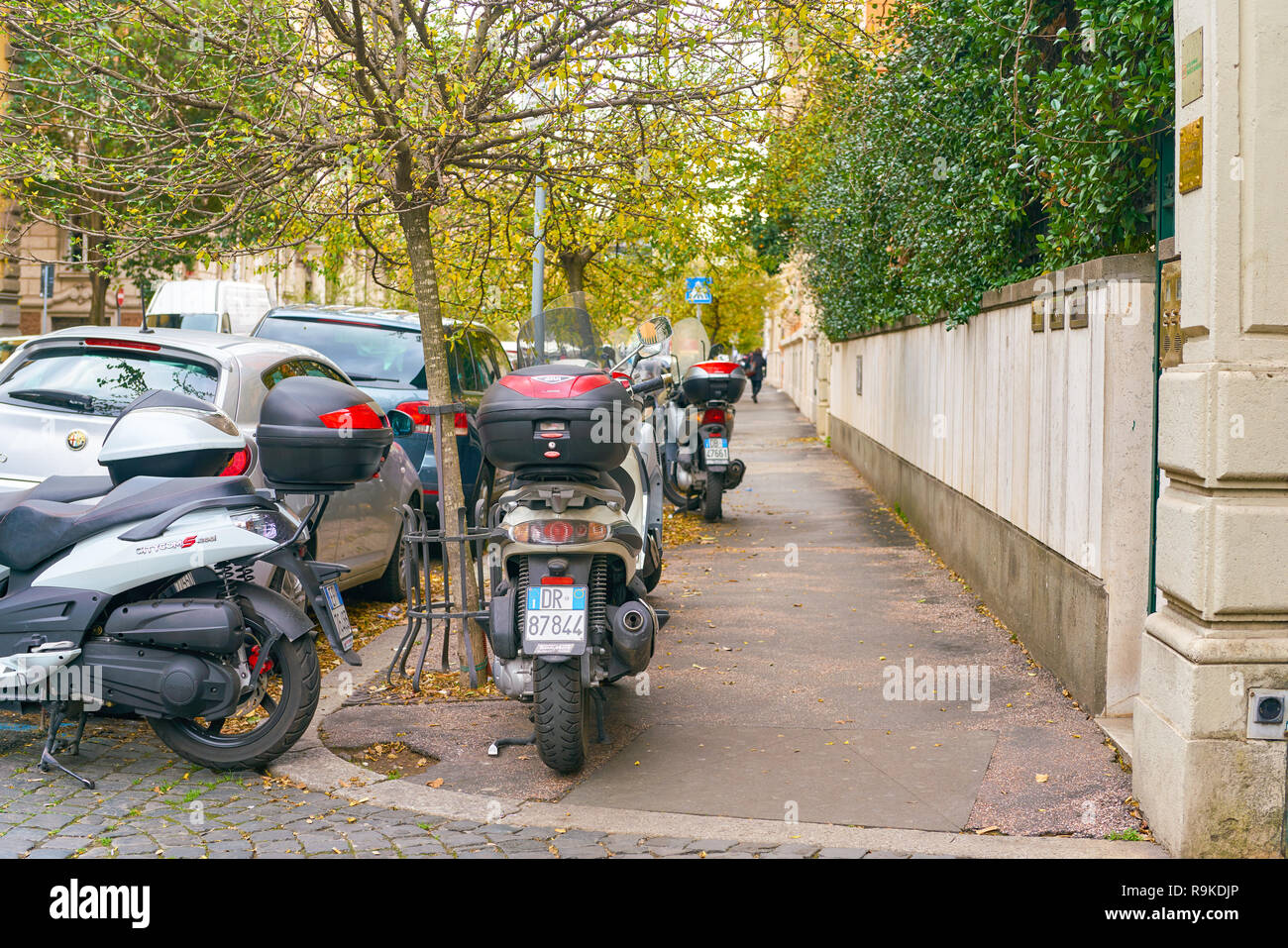 ROME, ITALY - CIRCA NOVEMBER, 2017: parked motor scooters in Rome. Rome ...