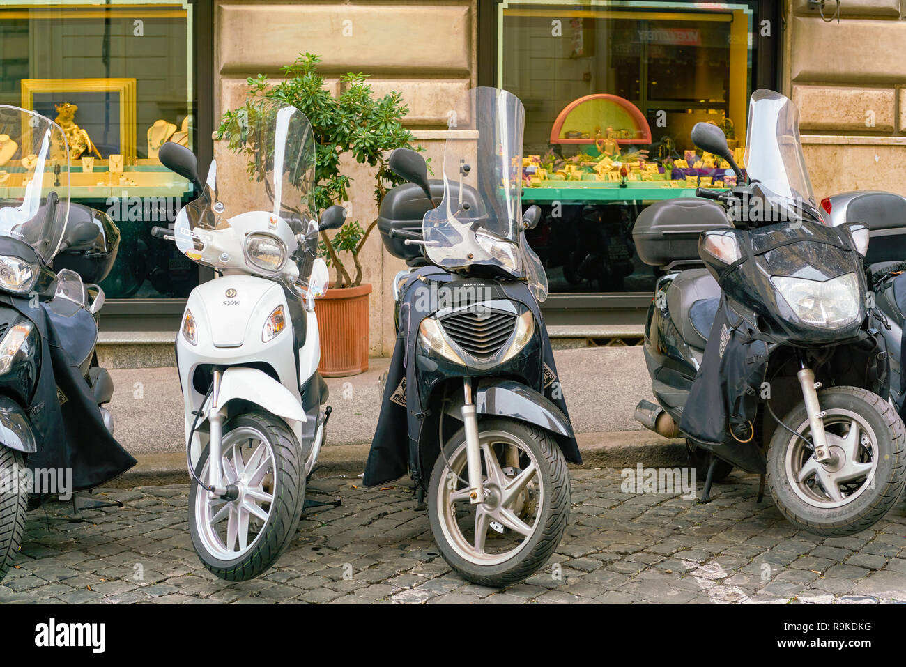 ROME, ITALY - CIRCA NOVEMBER, 2017: parked motor scooters in Rome. Rome ...