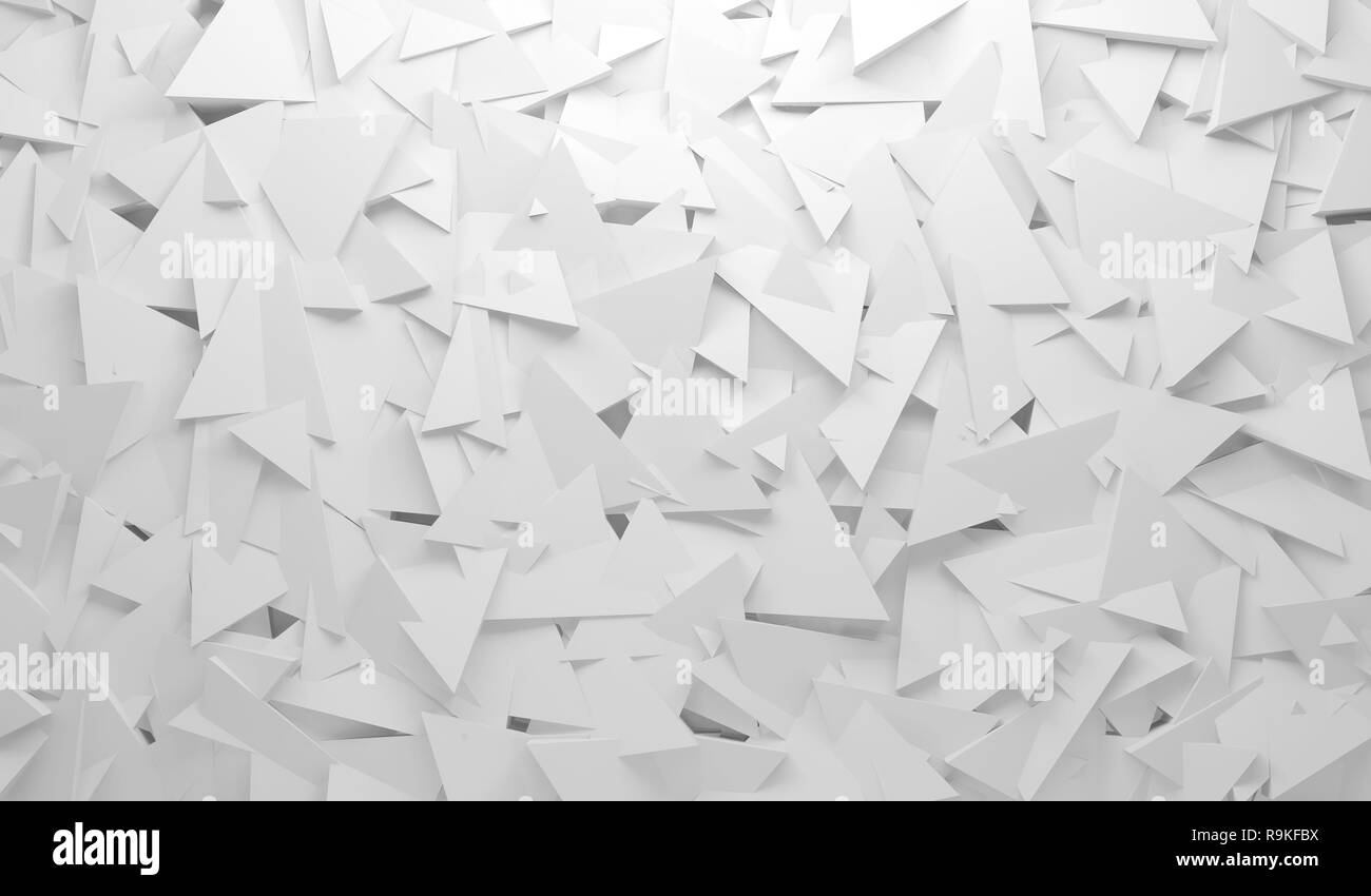 Abstract white wall background with chaotic triangles pattern, 3d ...