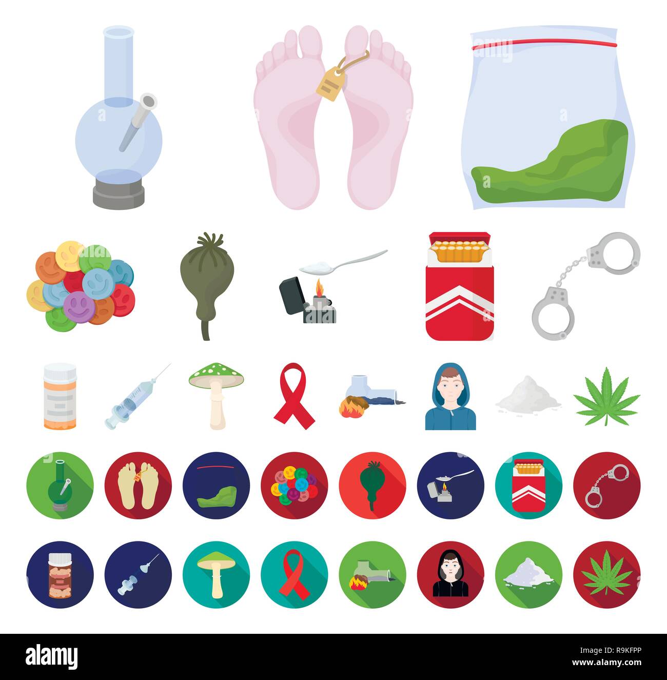 Drug addiction and attributes cartoon,flat icons in set collection for ...