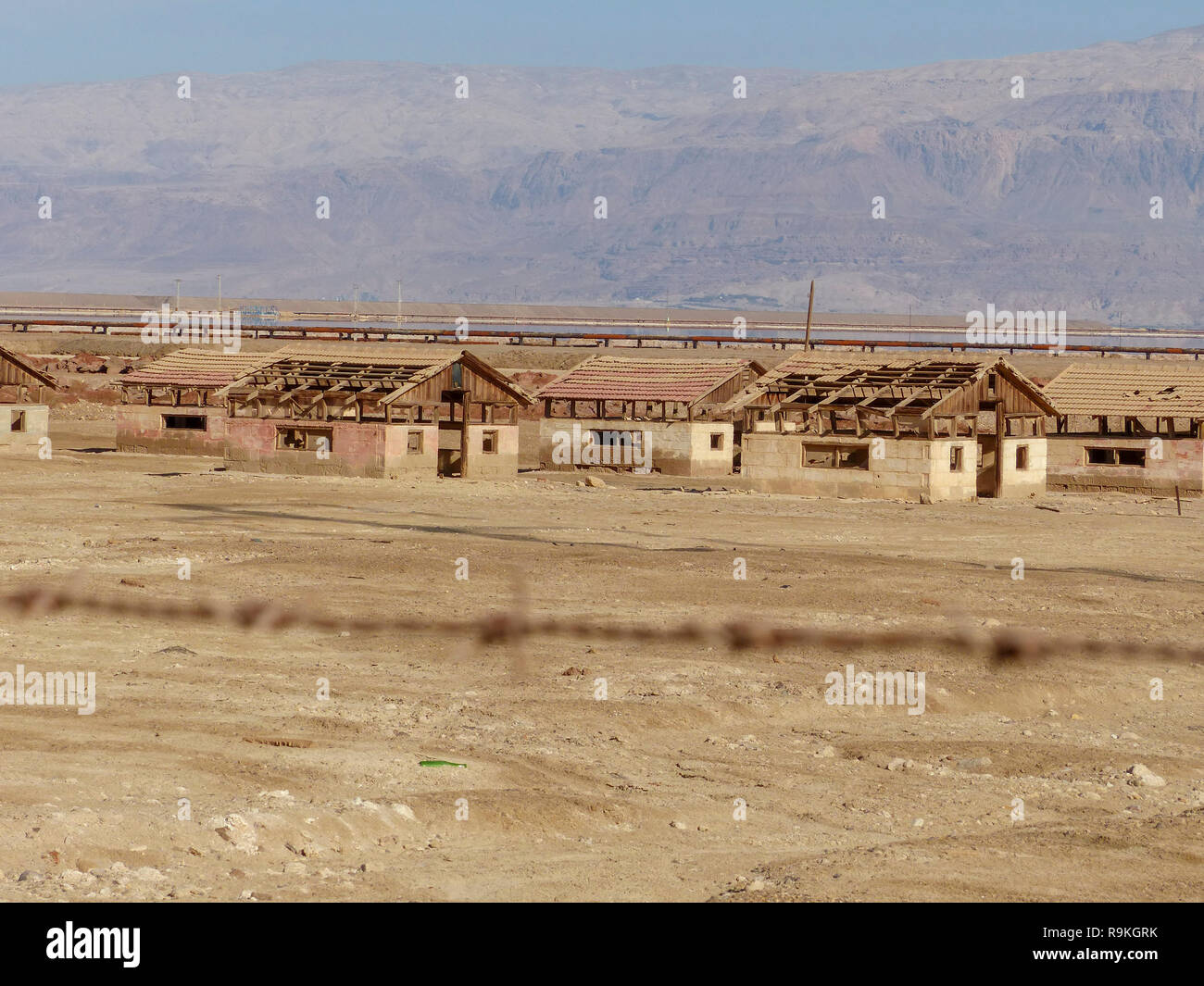 Israel, Dead Sea. Abandoned barracks buildings on the shore Stock Photo ...