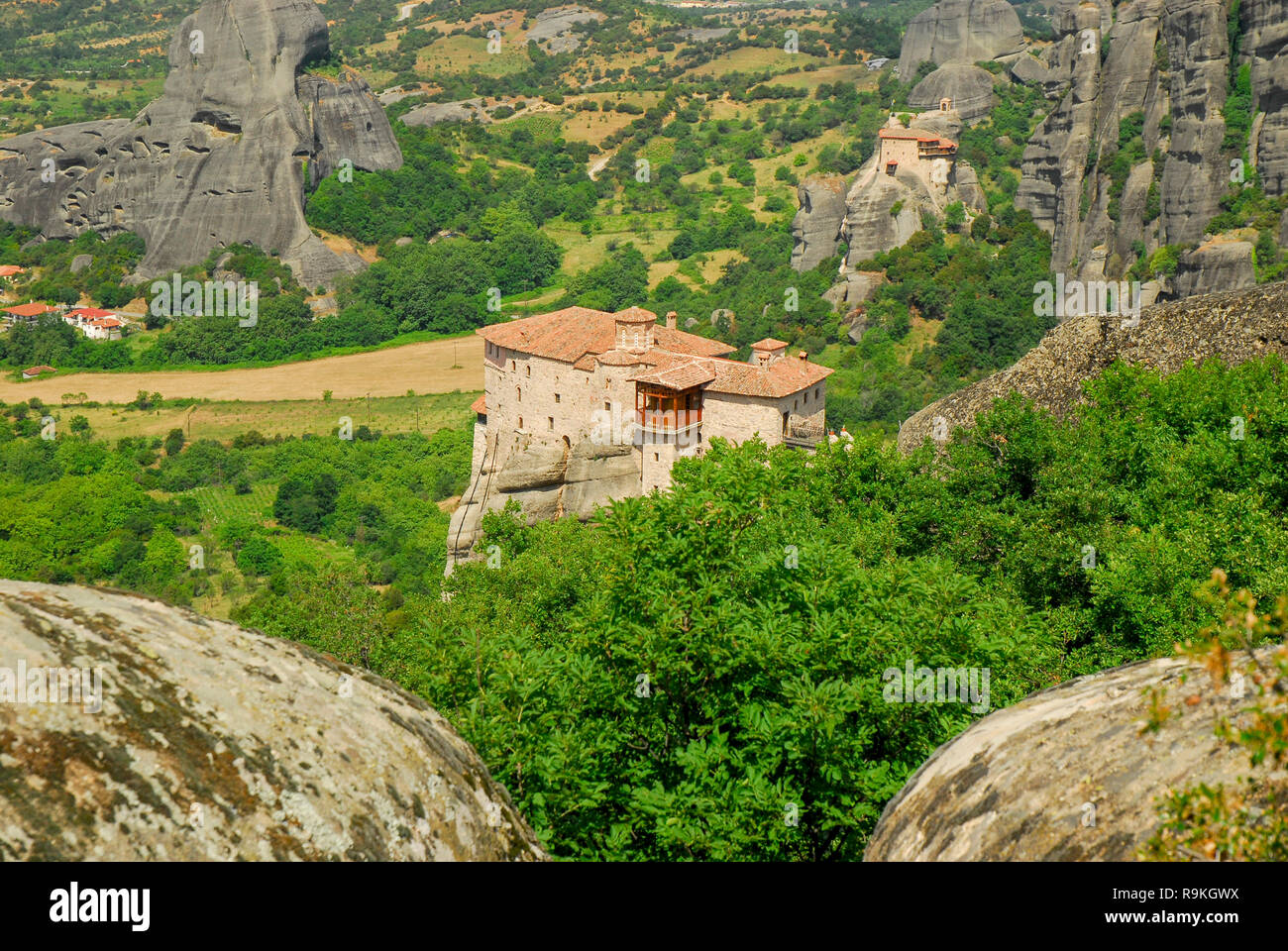 Spectacular Meteora rock formations and monasteries, Meteora, Plain of ...