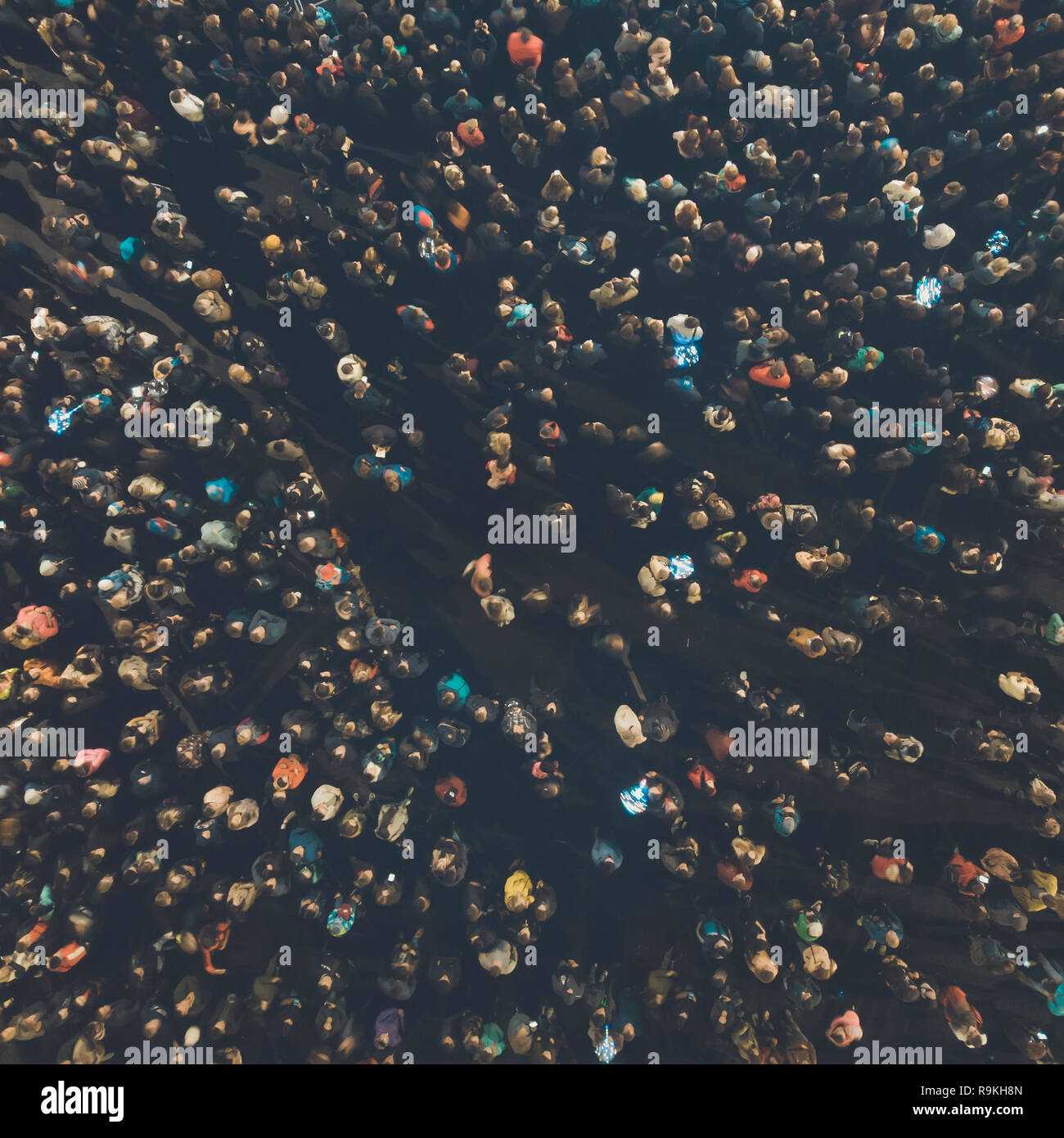 A view from above to the crowd of people gathering for an event. Crowed ...