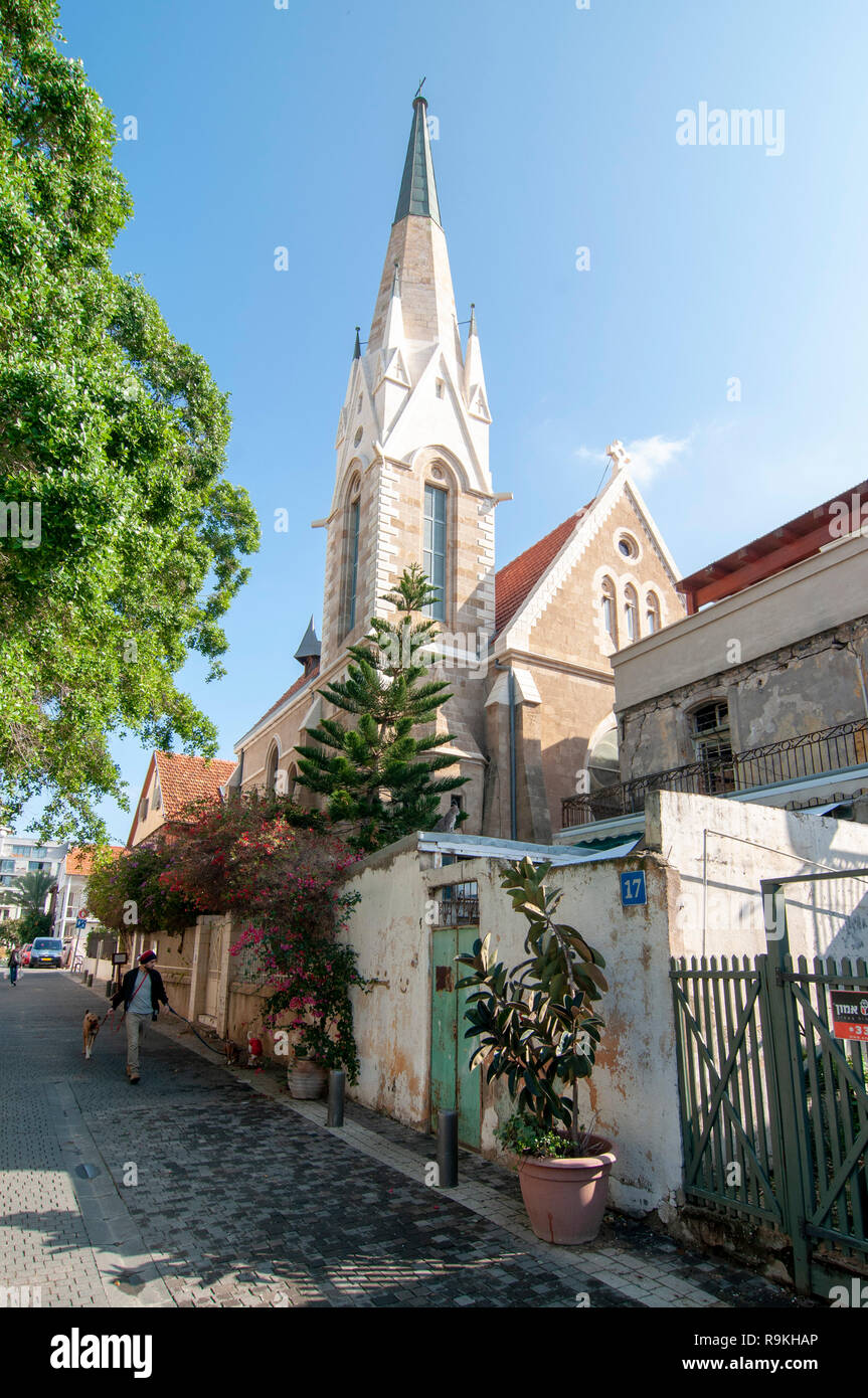 Israel, Tel Aviv, Jaffa, exterior of the Immanuel Lutheran Church. The ...