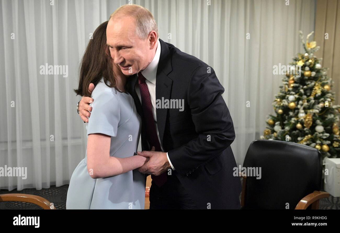 Russian President Vladimir Putin Greets Young Blind Journalist Regina